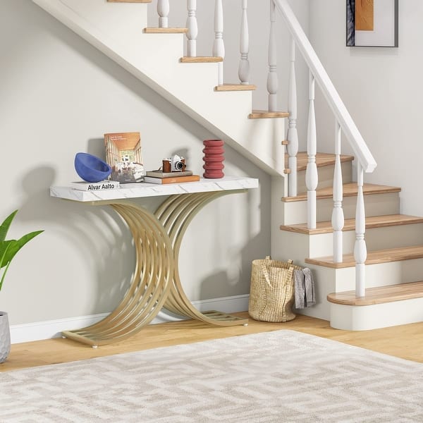 Gold Entryway Console Table with Metal Base, Modern foyer Entry tables ...