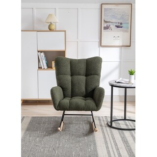 Comfy Wingback Glider Rocker with Safe Solid Wood Base for Living Room ...