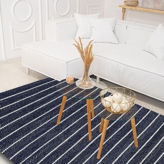 Hand Woven Blue & White Directional Striped Wool Rug by Tufty Home - On ...