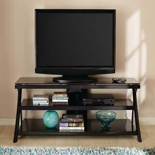 Modern Metal TV Stand Console Table w/Glass Shelves , Black - Bed Bath ...