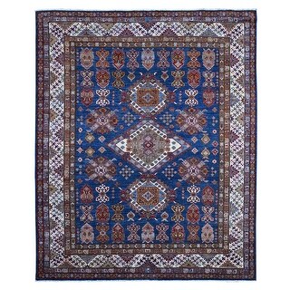 Shahbanu Rugs Midnight Blue Shiny Wool All Over Tribal Motifs Hand ...