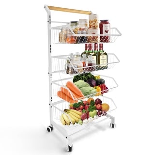4 tier Rolling Utility Cart with Lockable Wheels, Adjustable Baskets ...