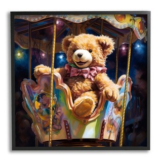Stupell Teddy Bear on Carousel Framed Giclee Art Design by Ray Powers ...