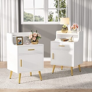 Nightstand Bedside Table with 2 Drawers Side Baffles - Bed Bath ...