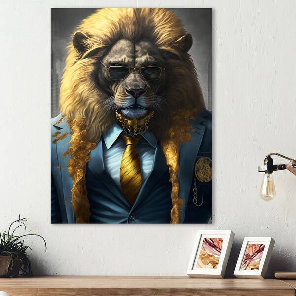 Designart 'Lion Gangster In NYC ' Animals Lion Gangster Mafia Metal ...
