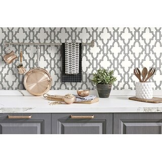 Orly Black And White Tile Trellis 20.5 In W X 18 Ft L Self-Adhesive ...