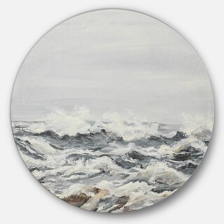 Designart 'Grey Sea Waves' Seascape Disc Metal Wall Art - Bed Bath ...
