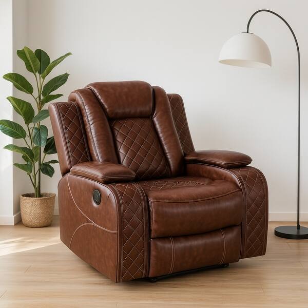 Modern Breathing Leather Recliner Chair with Ambient Lighting and USB ...