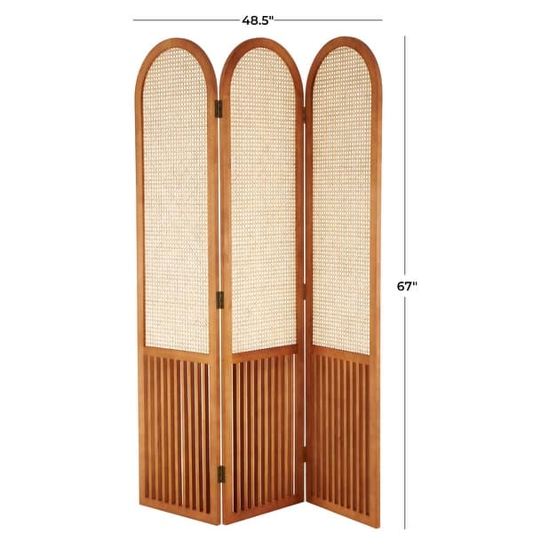 Brown Wood Arched 3 Panel Room Divider Screen with Slatted Wood Base ...
