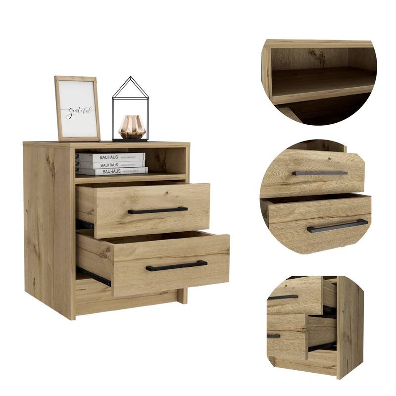 Modern Rustic Nightstand with 2 Drawers and 1 Shelf - Overstock - 37417481
