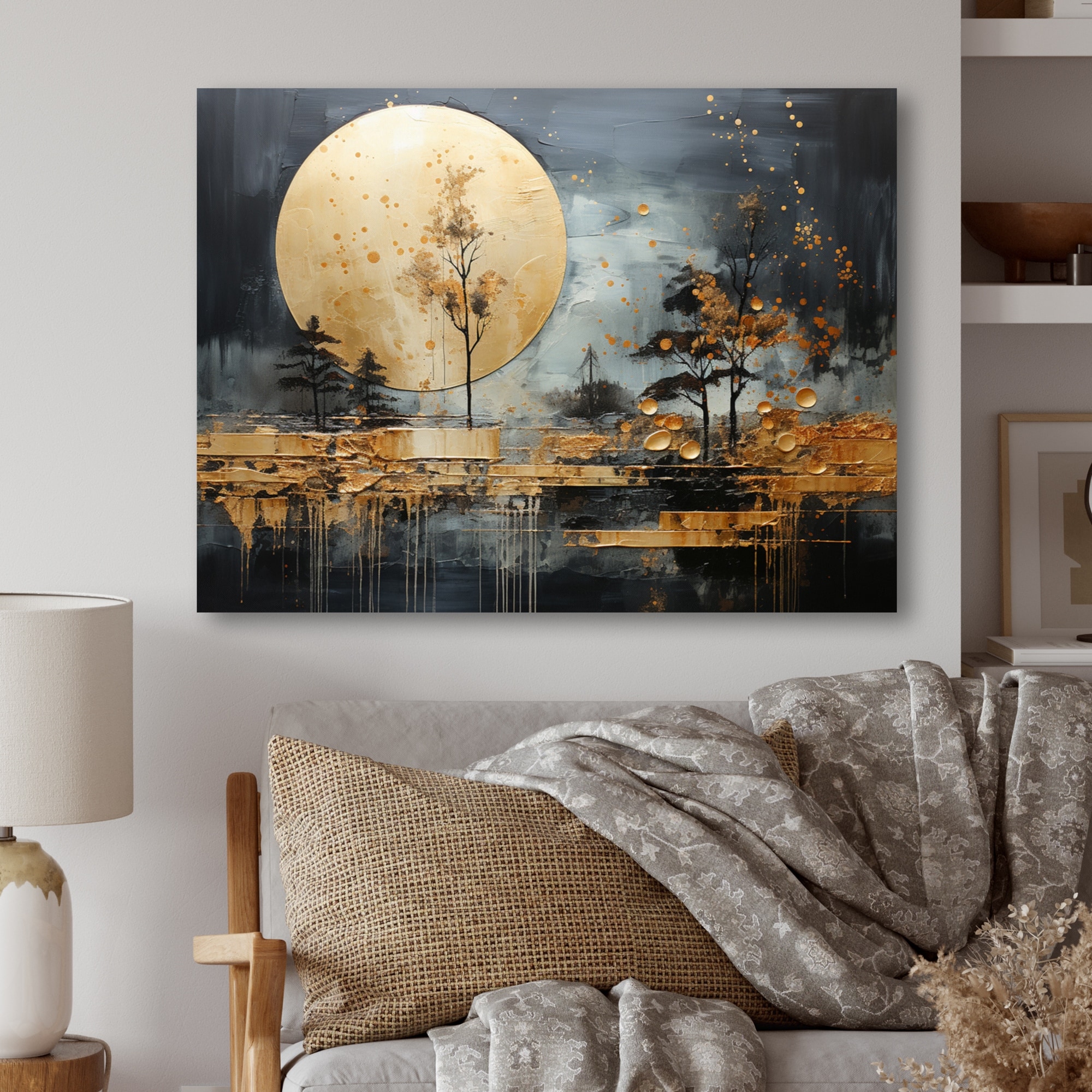 Designart "Gold Grey Gleaming Geometry XI" Abstract Collages Large ...