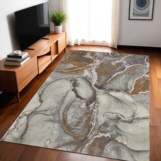 HomeRoots 5' X 8' Gray and Brown Marble Power Loom Area Rug - 90' X '60 ...