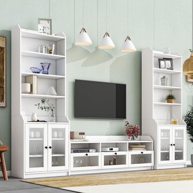 Chic Elegant Entertainment Wall Unit with Tall Cabinets Modern TV Console Multifunctional TV Stand Set with Acrylic Board Door Bed Bath Beyond 39026109