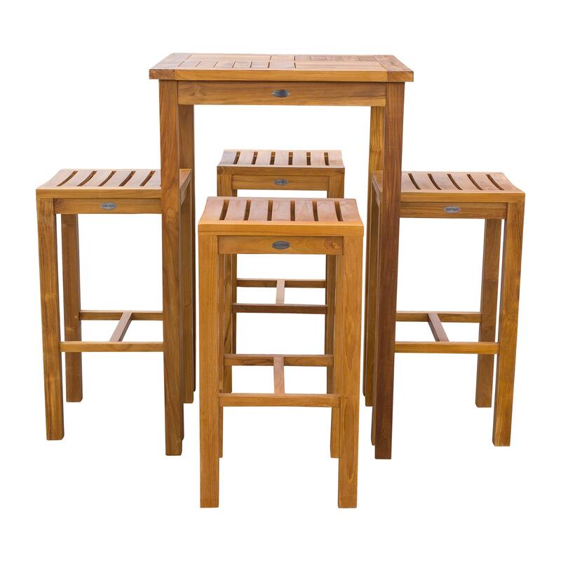 Chic Teak 5 Piece Teak Wood Havana Small Patio Bistro Bar Set with 27 ...