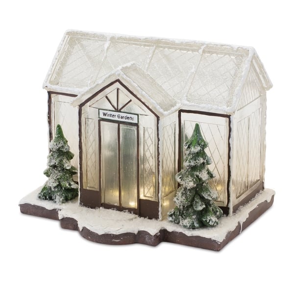 Resin LED Lighted Winter Greenhouse Display with Frosted Glass and Pine ...