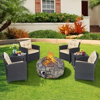 7 PCS Patio Furniture Set Outdoor Sofa Set w/ 40,000 BTU Gas Fire Pit ...