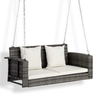 Wicker Hanging Porch Swing With Cushions & Chains - Bed Bath & Beyond - 42484413