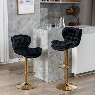 Velvet Adjustable Barstools Dining Bar Chairs Swivel Foot Stools (Set ...
