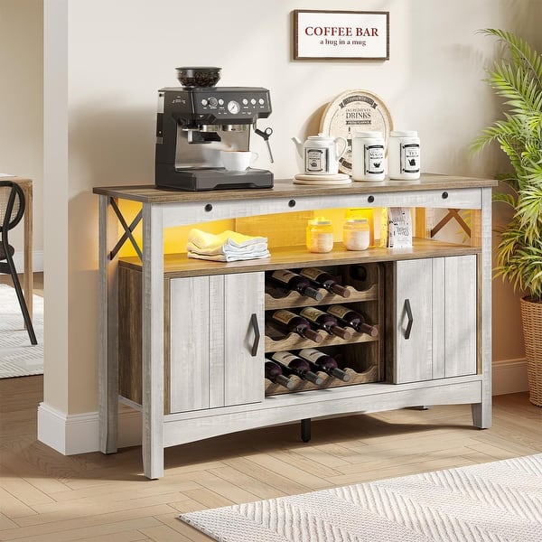 Wood Buffet Sideboard Bar Cabinet with Removable Wine Rack and LED ...