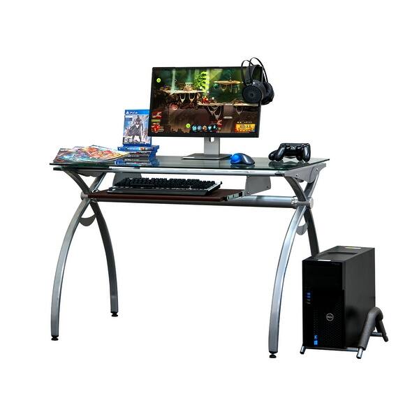 Contempo Clear Glass Top Computer Desk with Pull Out Keyboard Panel ...