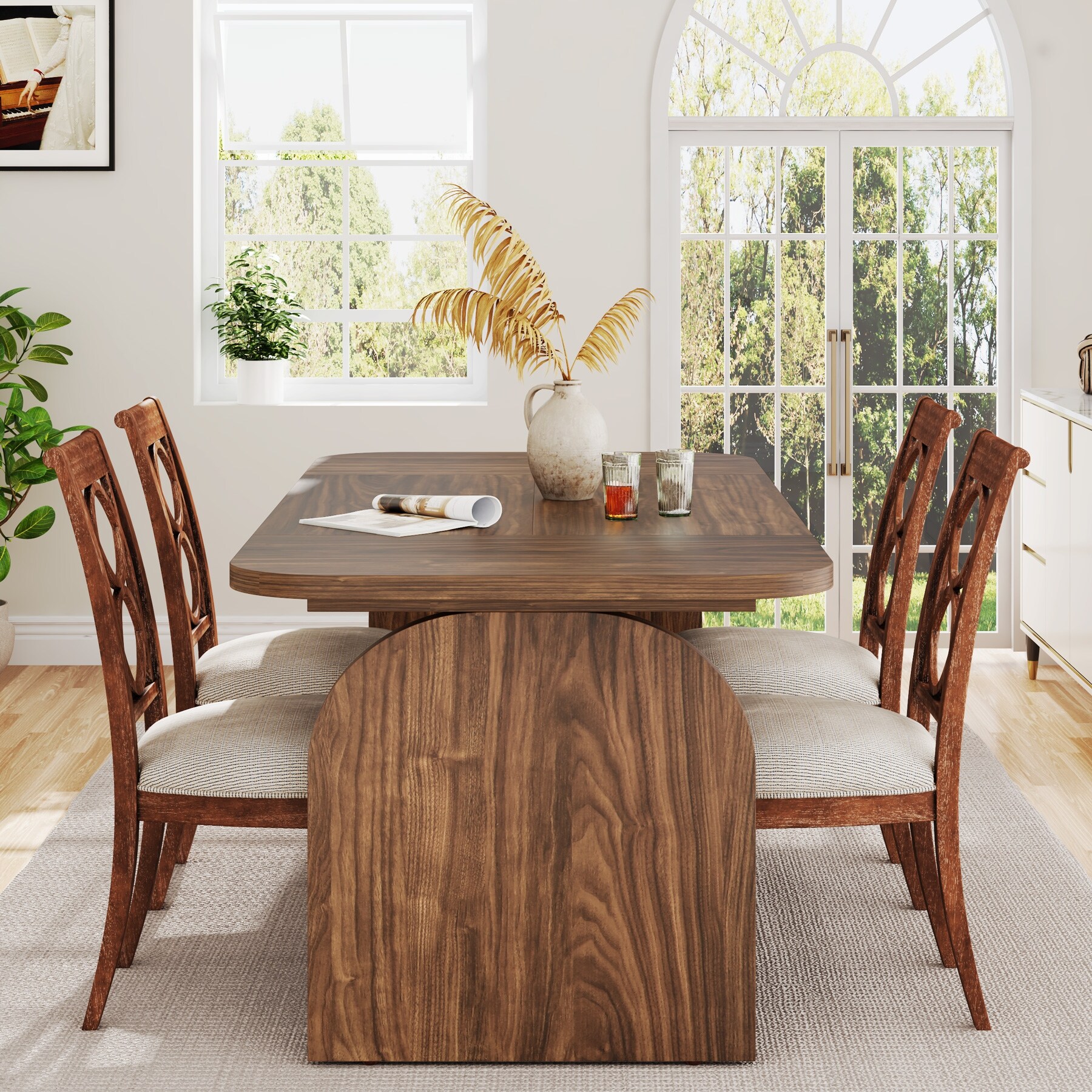 63 Inch Rectangular Dining Table Thick Laminated Tabletop for 4 6 Person Brown
