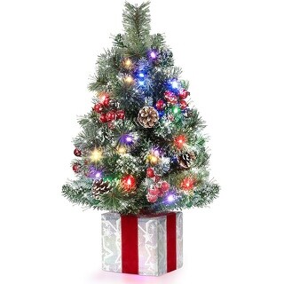 2FT Small Christmas Tree, Pre-Lit Mini Tree with 50 Multi-Color LEDs ...