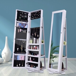 360 Degree Rotation Full-Body Mirror Cabinet Dressing Jewelry Storage ...