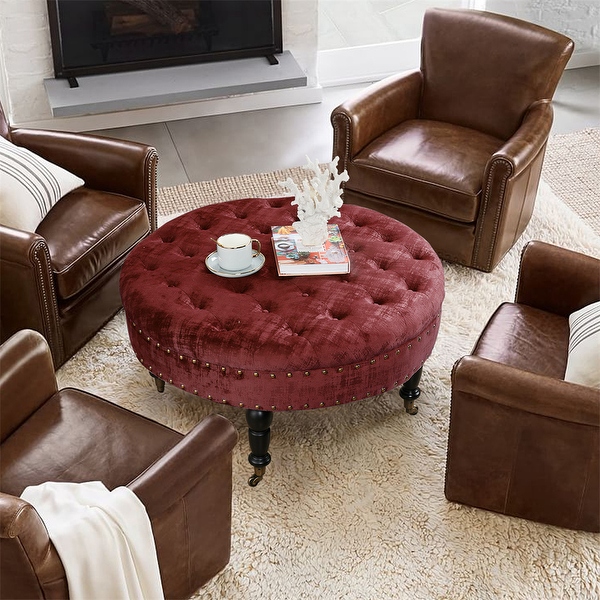 Round Velvet Tufted Coffee Table Ottoman 34 x 34 x 17 H On Sale Bed Bath Beyond 37074872
