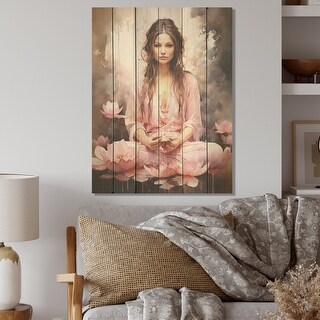 Designart "Yoga Lotus Asana" Yoga Wood Wall Decor - Traditional Pink ...
