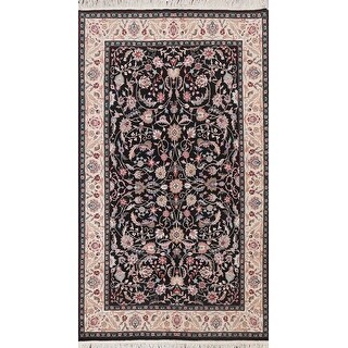 Floral Black Aubusson Chinese Oriental Area Rug Handmade Wool Carpet ...