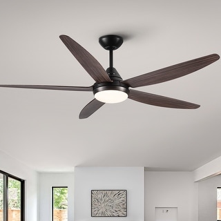56 in. Indoor&Outdoor Integrated LED Natural Brown Ceiling Fan with ...
