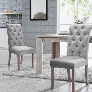 Tufted Dining Chairs Set of 2, Upholstered Fabric Dining Room Chairs ...