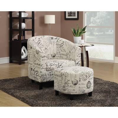 Vannes Transitional Vintage French Script Accent Chair and Ottoman ...