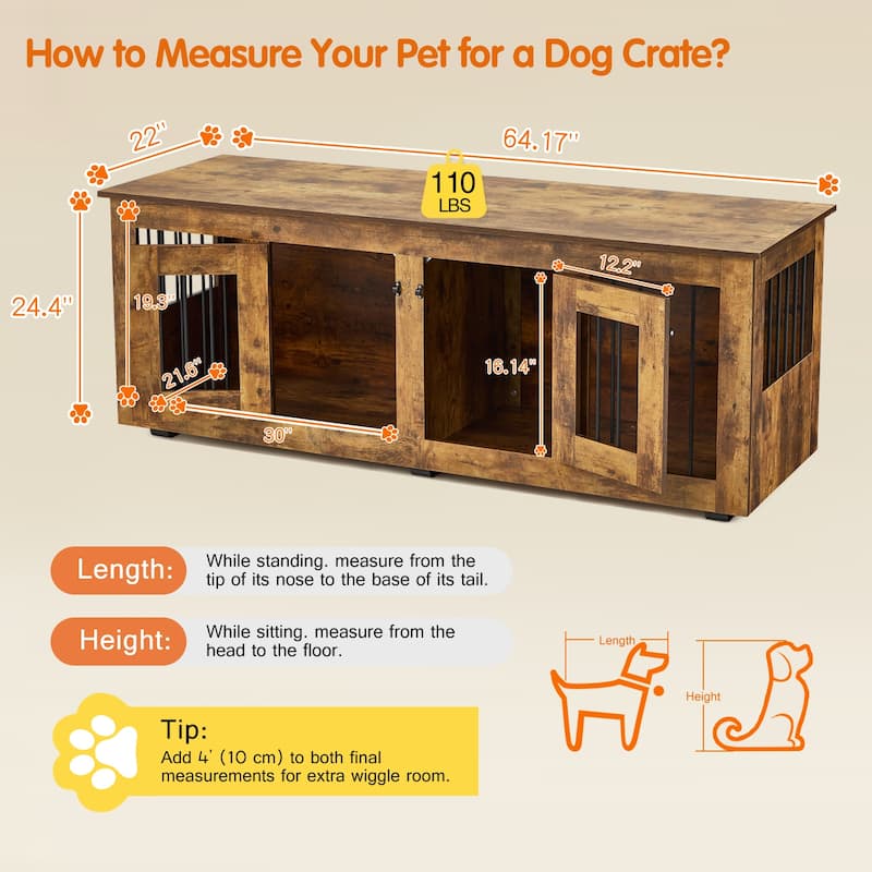 EROMMY Solid Wood Dog Crate Furniture, Dog Kennel TV Cabinet with ...
