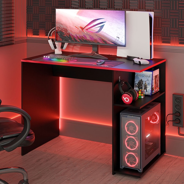 Madesa Gaming Computer Desk 39 Inch with 2 Shelves and Headphone Hanger Wooden Sturdy Home Office On Sale Bed Bath Beyond 39196279