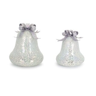 Set of 2 Silver Colored LED Mosaic Glass Christmas Bells with Bow and 6 ...
