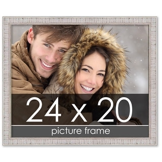 24x20 Distressed/Aged White Complete Wood Picture Frame with UV Acrylic ...