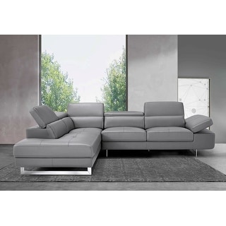Picone Dark Grey Leather Sectional Sofa with Chaise and Adjustable ...