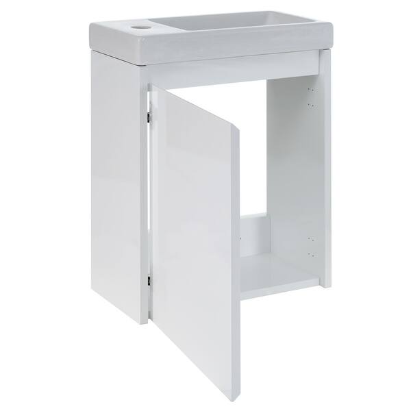 Modern 16-Inch White Bathroom Vanity Cabinet with Soft-Close Doors ...