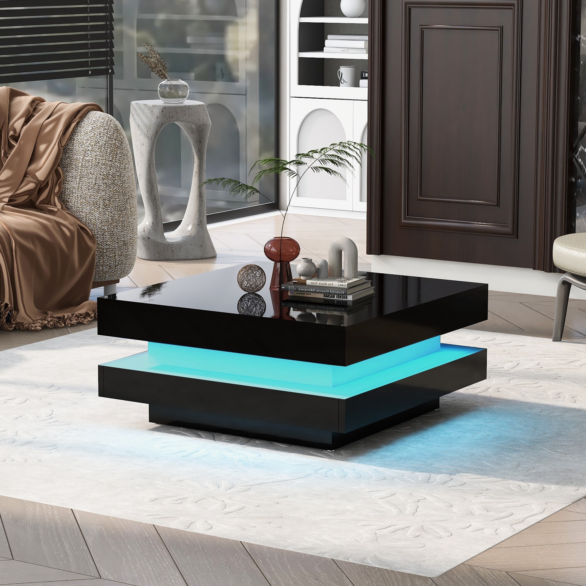Led black coffee table store