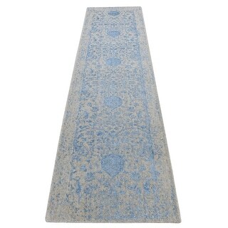 Shahbanu Rugs Periwinkle Blue, Jacquard Hand Loomed, Wool and Art Silk ...