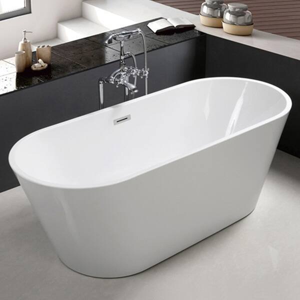 59 Inch Freestanding Oval Shape Bathtub Acrylic Soaking Tubs - Bed Bath ...