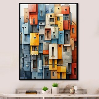 Designart "Cubism Art Tower II" Cubism Framed Wall Art Living Room ...