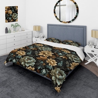 Designart "Vintage Noir Moody Patterns I" Black Cottage Bedding Set ...