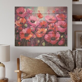 Designart "Magenta Poppy Fields Magic" Poppies Wood Wall Decor ...