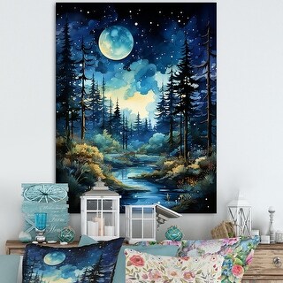 Designart "Blue Pine Tree Midnight Serenity II" Tree Pine Canvas Prints ...