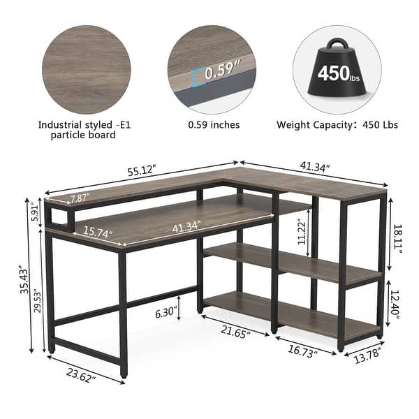 Tribesigns 55/53 inch Reversible L Shaped Computer Desk with Storage ...