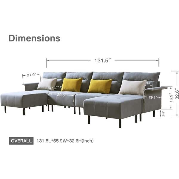 Microsuede Fabric U-shape Sofa Set with Ottomans Couch and Pillows ...