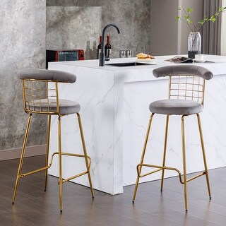 2-Piece High Bar Stool Dining Chairs with Metal Legs and Soft Back ...