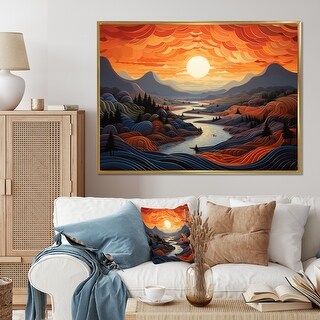 Designart "Teal Bold Rhythmic Illusion Landscape I" Modern Framed Wall ...